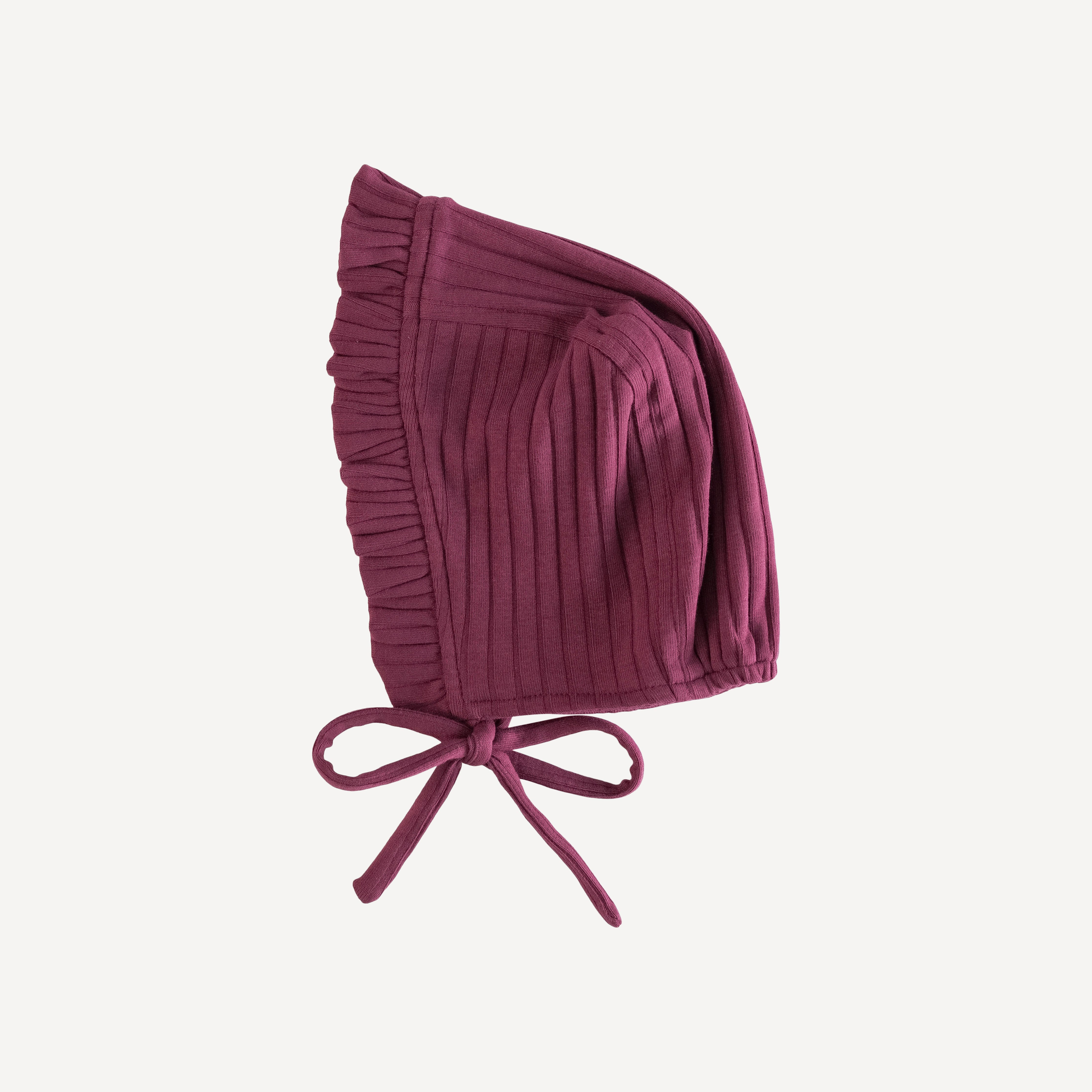 small ruffle bonnet | dark maroon | classic rib – kate quinn