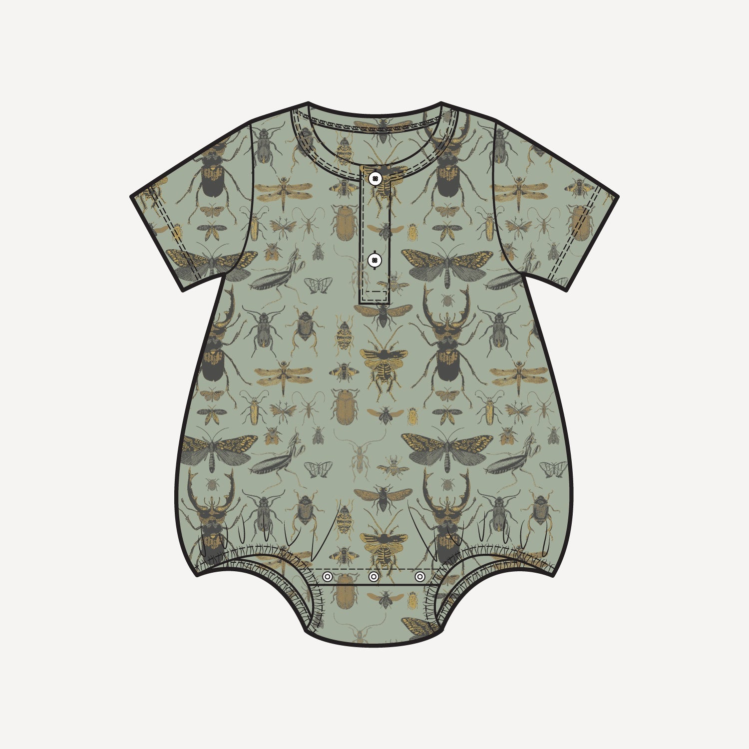 PREORDER short sleeve henley bubble | sage insects | modal – kate quinn